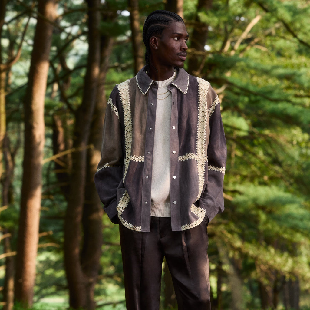 Kith Suede Combo Boxy Collared Overshirt - Hematite – Kith Europe